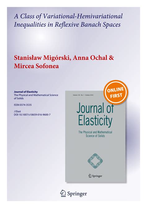 Pdf A Class Of Variational Hemivariational Inequalities In Reflexive Banach Spaces