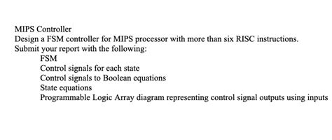 Mips Controller Design A Fsm Controller For Mips