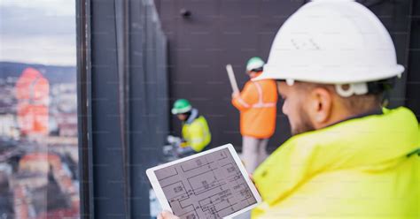 성숙한 남자 엔지니어가 건설 현장에 서서 청사진이 있는 태블릿을 들고 있다 사진 Unsplash의 슬로바키아 이미지