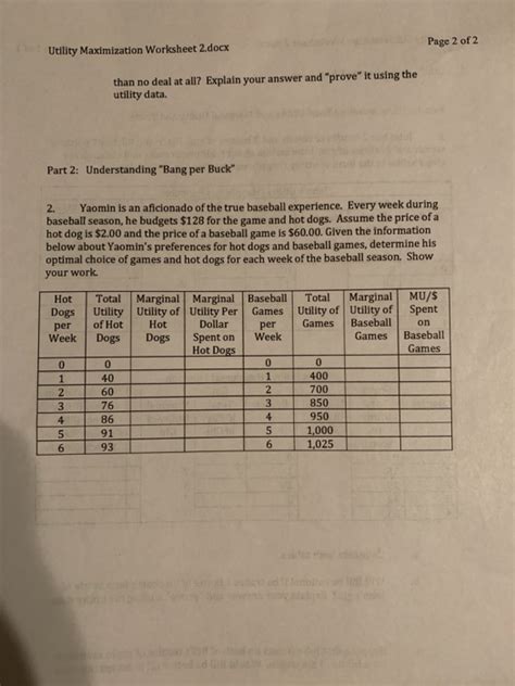 Solved Utility Maximization Worksheet 2docx Page 1 Of 2