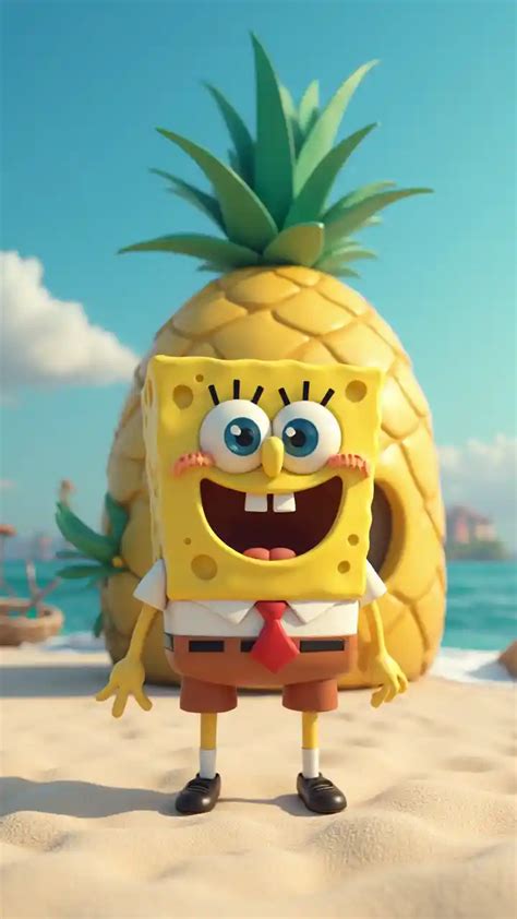 在海灘享受一天的海綿寶寶