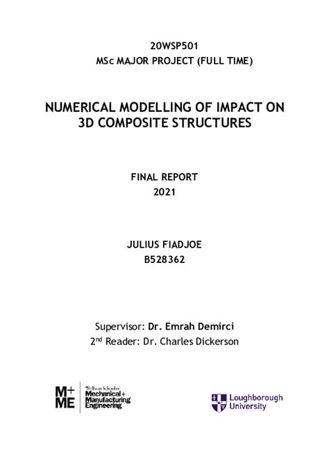 Pdf Numerical Modelling Of Impact On 3d Composite Structures
