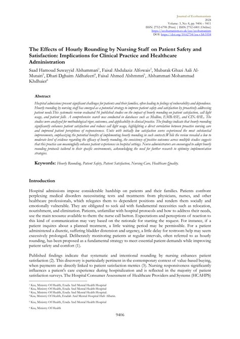 Pdf The Effects Of Hourly Rounding By Nursing Staff On Patient Safety And Satisfaction