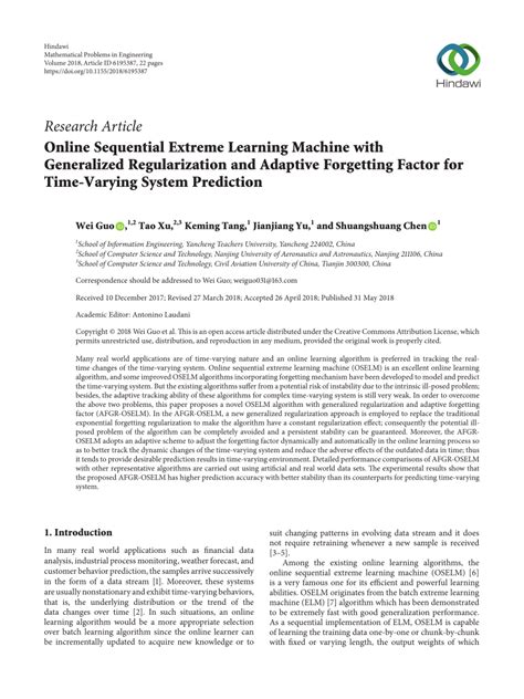 Pdf Online Sequential Extreme Learning Machine With Generalized Regularization And Adaptive