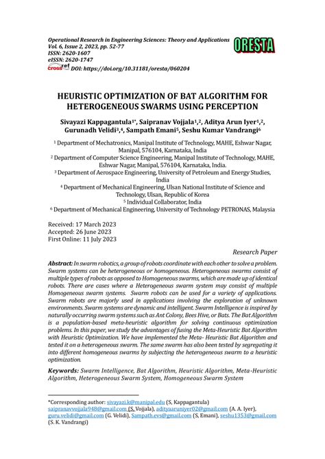 pdf heuristic optimization of bat algorithm for heterogeneous swarms