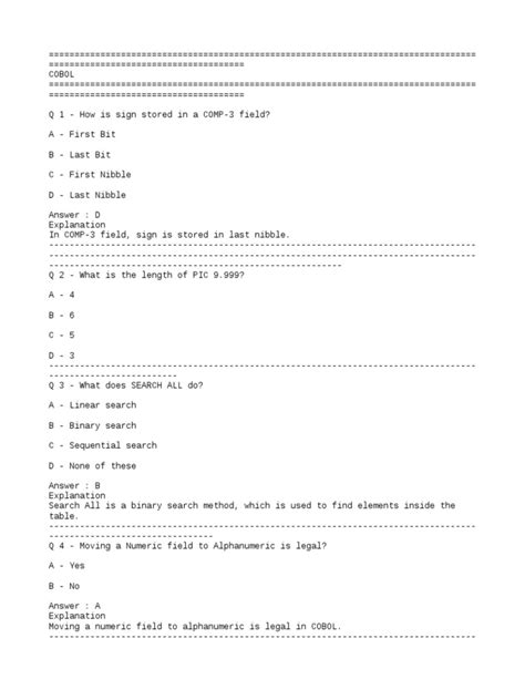 Cobol Quiz Pdf Binary Coded Decimal Control Flow
