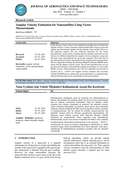 Pdf Angular Velocity Estimation For Nanosatellites Using Vector