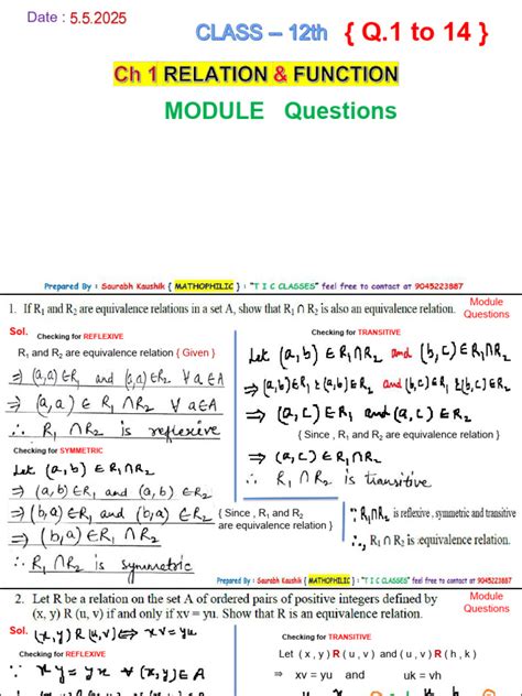 6 Ch 1 Relation And Function Slides Class 12th Module Questions 1 To 14 Pdf