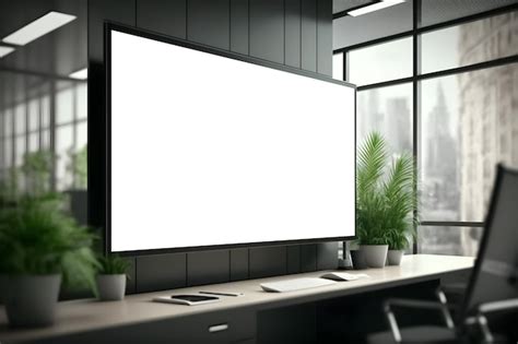 Premium Psd Side View Modern Digital Led Screen Mockup In Office Empty Flat Led Screen Psd Mockup