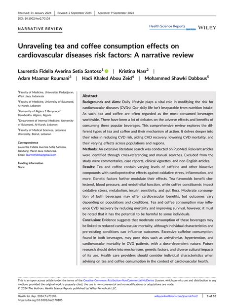 Pdf Unraveling Tea And Coffee Consumption Effects On Cardiovascular Diseases Risk Factors A