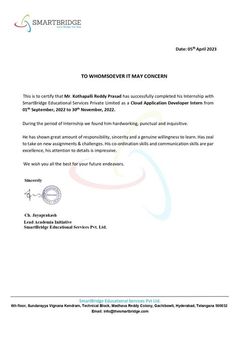 kothapally reddy prasad on linkedin internship