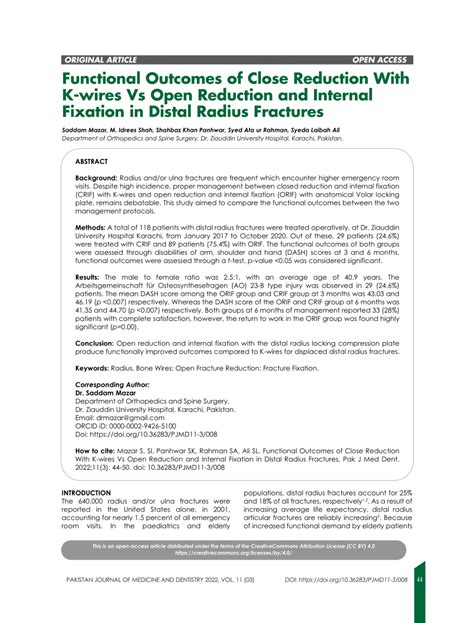 Pdf Functional Outcomes Of Close Reduction With K Wires Vs Open Reduction And Internal