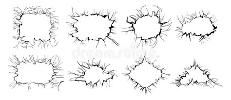 Broken Glass Frames With Cracks In Grunge Style Stock Vector