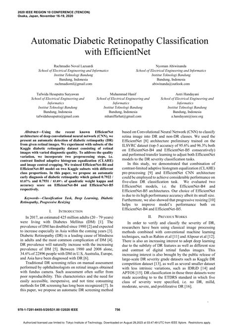 Pdf Automatic Diabetic Retinopathy Classification With Efficientnet