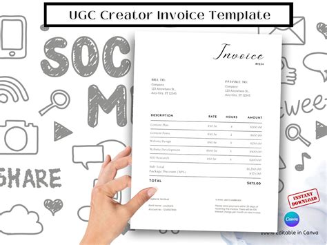 Invoice For Influencer Invoice Template Ugc Creator Ugc Invoice For