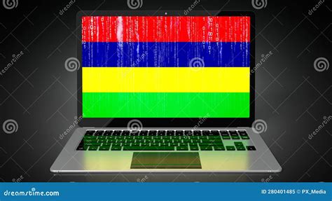 Mauritius Country Flag And Binary Code On Laptop Screen Stock Illustration Illustration Of
