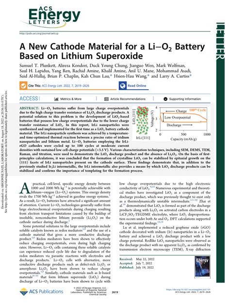 Pdf A New Cathode Material For A Lio 2 Battery Based On Lithium