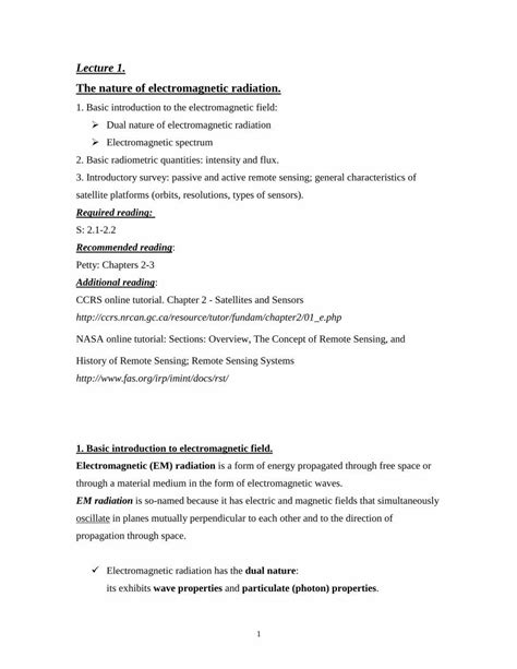 Pdf Lecture 1 The Nature Of Electromagnetic Radiationeas6145spring2011