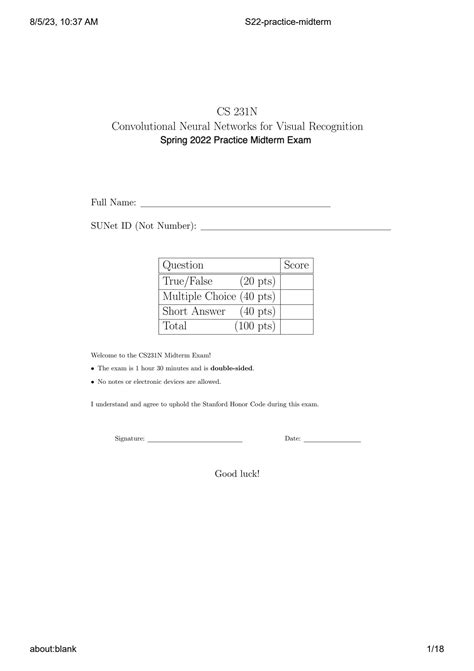 Solution S22 Practice Midterm Convolutional Neural Networks For Visual Recognition Cs 231n 2022
