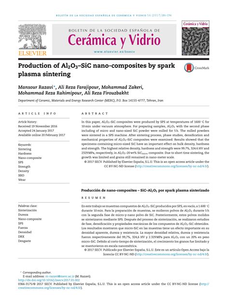 Pdf Production Of Al 2 O 3 Sic Nano Composites By Spark Plasma Sintering