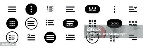 웹 사이트 Ui 탐색을 위한 검은색 메뉴 단추 집합입니다 햄버거 웹 및 모바일 앱 메뉴 아이콘 버거 메뉴 Ui 디자인 요소 버튼