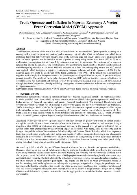 Pdf Trade Openness And Inflation In Nigerian Economy A Vector Error Correction Model Vecm