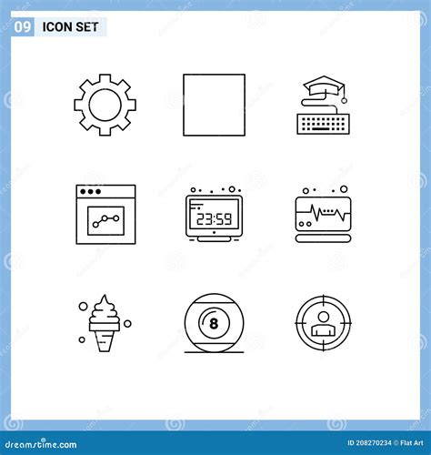 Group Of 9 Outlines Signs And Symbols For Display Computer Clock Graduation Computer User