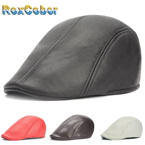 Roxcober 가죽 플랫 캡 남성 여성 봄 겨울 개츠비 모자 솔리드 베레모 뉴스 보이 캡 보이나 패션 골프 모자 모자신문