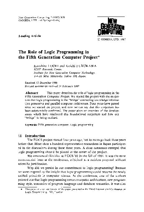 Pdf The Role Of Logic Programming In The Fifth Generation Computer