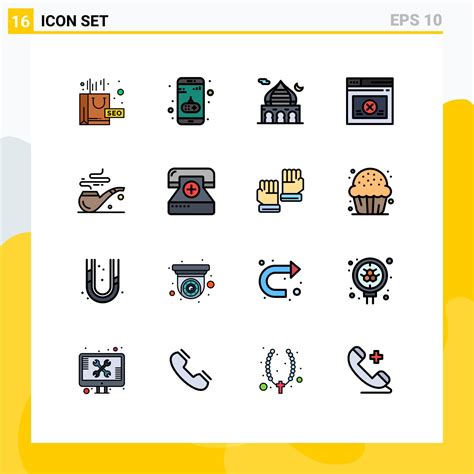 Set Of 16 Vector Flat Color Filled Lines On Grid For Pipe Web Mosque Secure Pray Editable