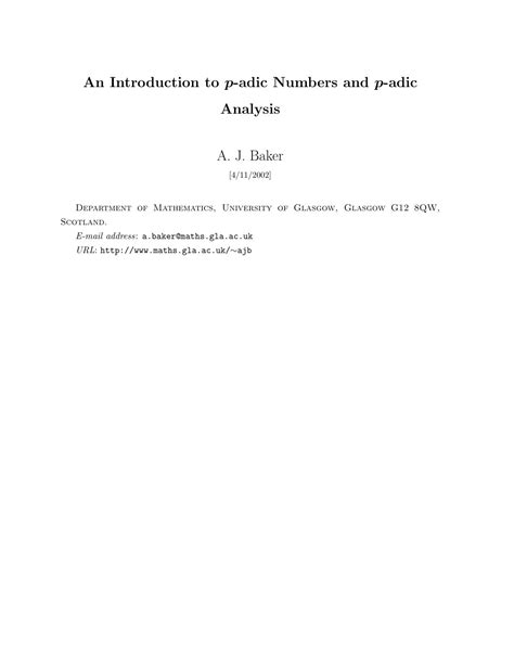 download an introduction to p adic numbers and p adic analysis baker