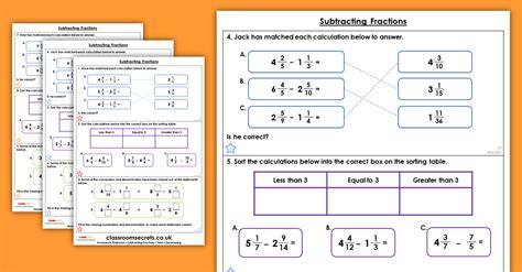 Subtracting Fractions Homework Extension Year 6 Fractions Classroom