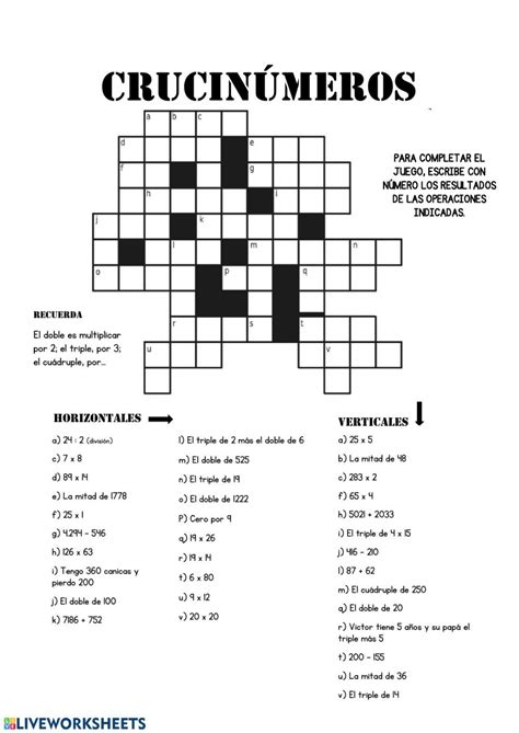 Crucinúmeros Worksheet Spanish Classroom Activities Teaching Math