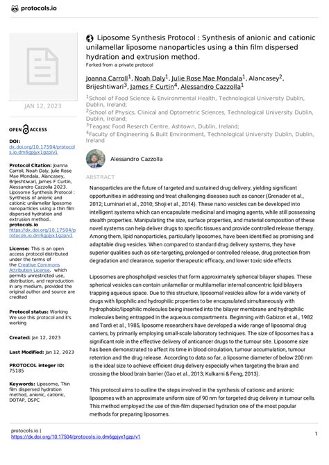 Pdf Liposome Synthesis Protocol Synthesis Of Anionic And Cationic Unilamellar Liposome