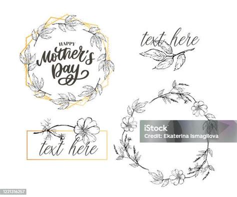 해피 어머니의 날 인사말 카드 벡터 일러스트레이션 꽃 프레임에 손 문자 서예 휴일 배경입니다 가족에 대한 스톡 벡터 아트 및 기타 이미지 Istock