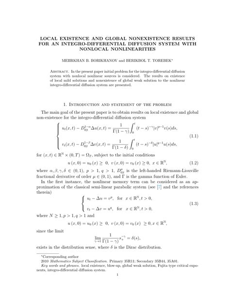 Pdf Local Existence And Global Nonexistence Results For An Integro