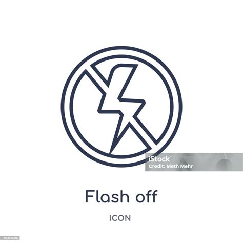 전자 물건 채우기 개요 컬렉션에서 선형 플래시 오프 아이콘 얇은 라인 흰색 배경에 고립 된 벡터를 플래시 플래시 오프 유행 그림 가격에 대한 스톡 벡터 아트 및 기타 이미지