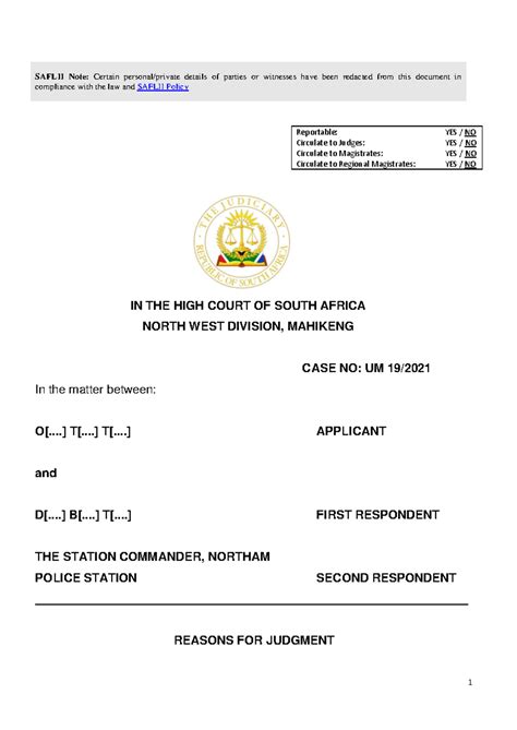 Interdict Ex Parte Saflii Note Certain Personalprivate Details Of