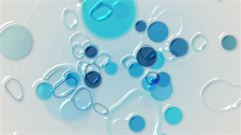 Abstract Bokeh Background With Blue Plastic Effect Spheres And Ring Squiggles This Liquid