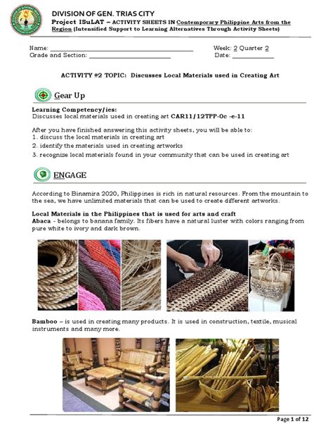 Week 2 Cpar Local Materials Used In Creating Art Pdf