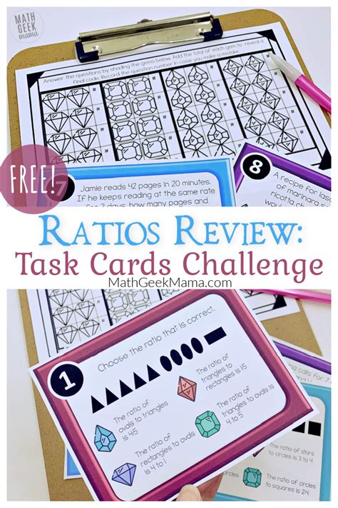 Free Ratios Task Cards Review Game 6th Grade Printable Math