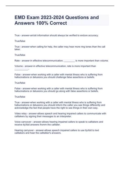 EMD Exam Questions And Answers 100 Correct EMD Emergency Medical Dispatcher Stuvia US