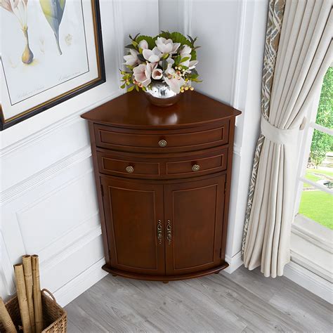 Mid Century Modern Home Paned Cabinet Solid Wood Corner Side Cabinet