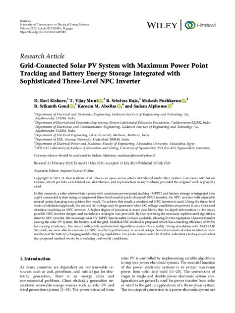 Pdf Grid Connected Solar Pv System With Maximum Power Point Tracking