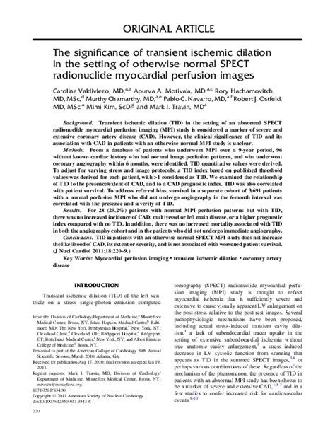Pdf The Significance Of Transient Ischemic Dilation In The Setting Of Otherwise Normal Spect