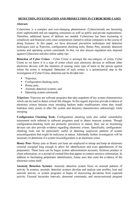 Cyber Crime Paper Detection Investigation And Prosecution In