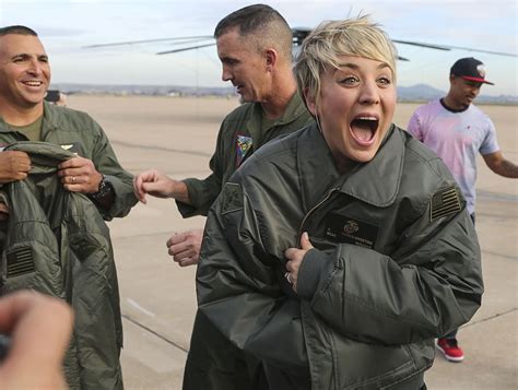 Katy Perry Wearing Black Flight Jacket Actress Kaley Cuoco