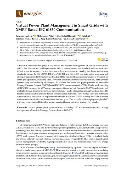 Pdf Virtual Power Plant Management In Smart Grids With Xmpp Based Iec