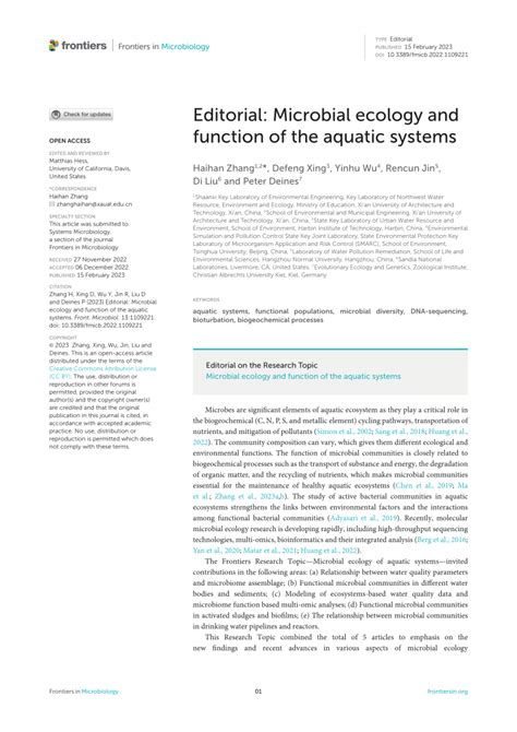 Pdf Editorial Microbial Ecology And Function Of The Aquatic Systems