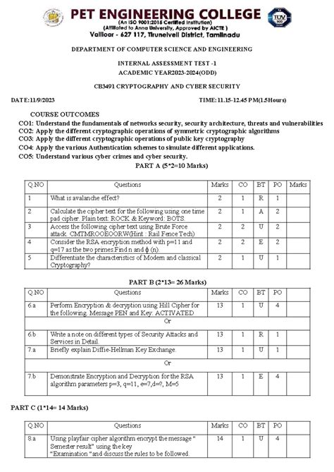 Cb3491 Ccs Iat 1 Question Department Of Computer Science And